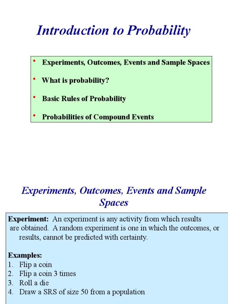 Introduction To Probability: Experiments, Outcomes, Events and Sample Spaces | PDF | Probability ...