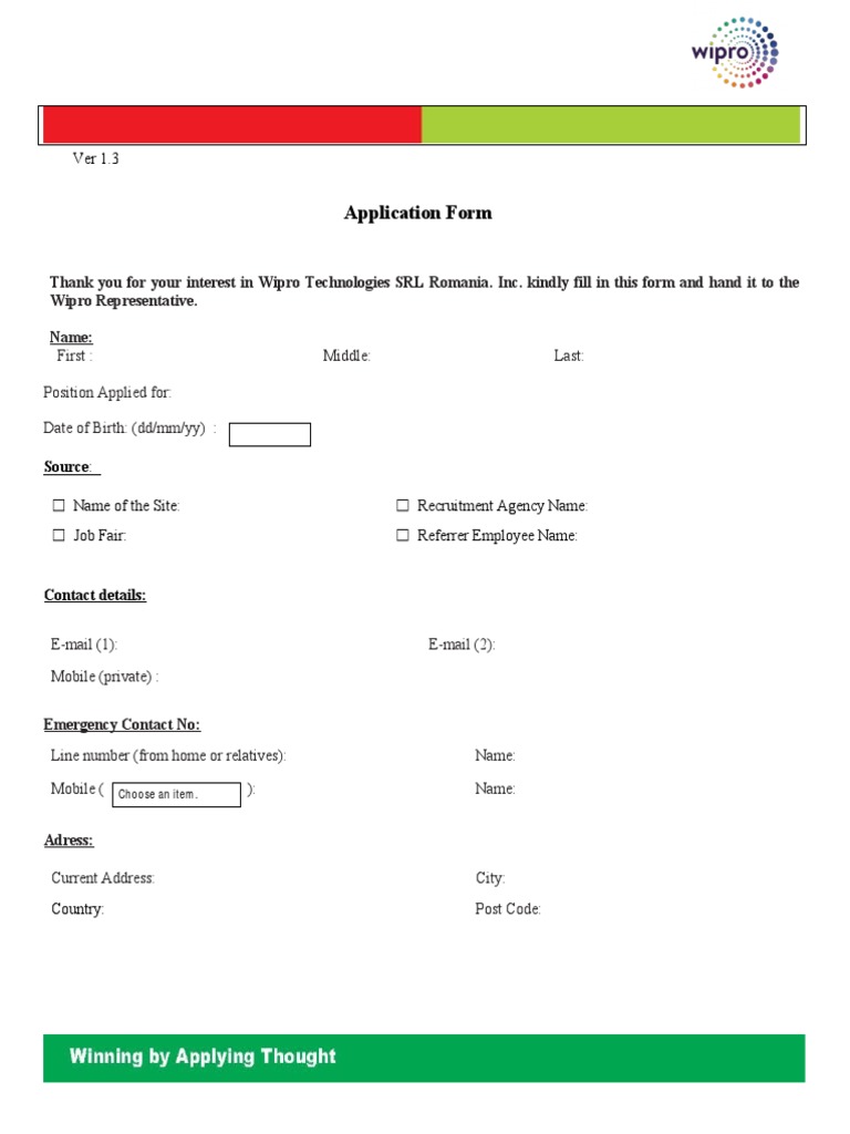Application Form - Wipro | PDF | Employment | Common Law