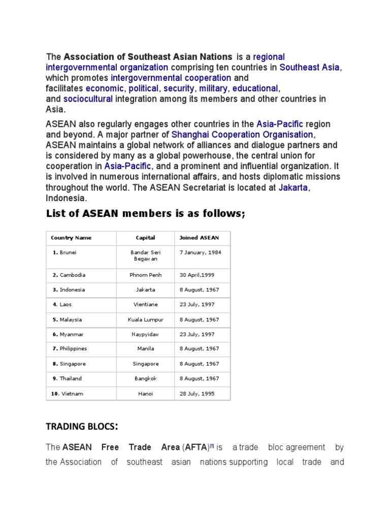 Asean | PDF | Asean Free Trade Area | Association Of Southeast Asian ...