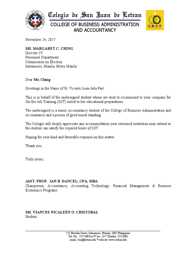 Comelec Recommendation Letter