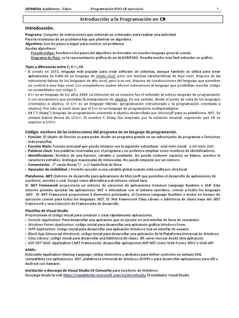 Csharp Pdf Pdf Net Framework C Sharp Lenguaje De Programación 