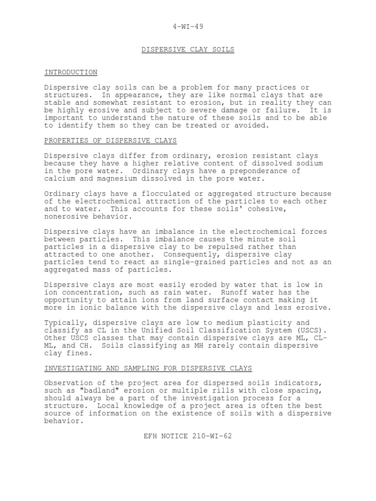 Dispersive Clay Soils | PDF | Erosion | Soil