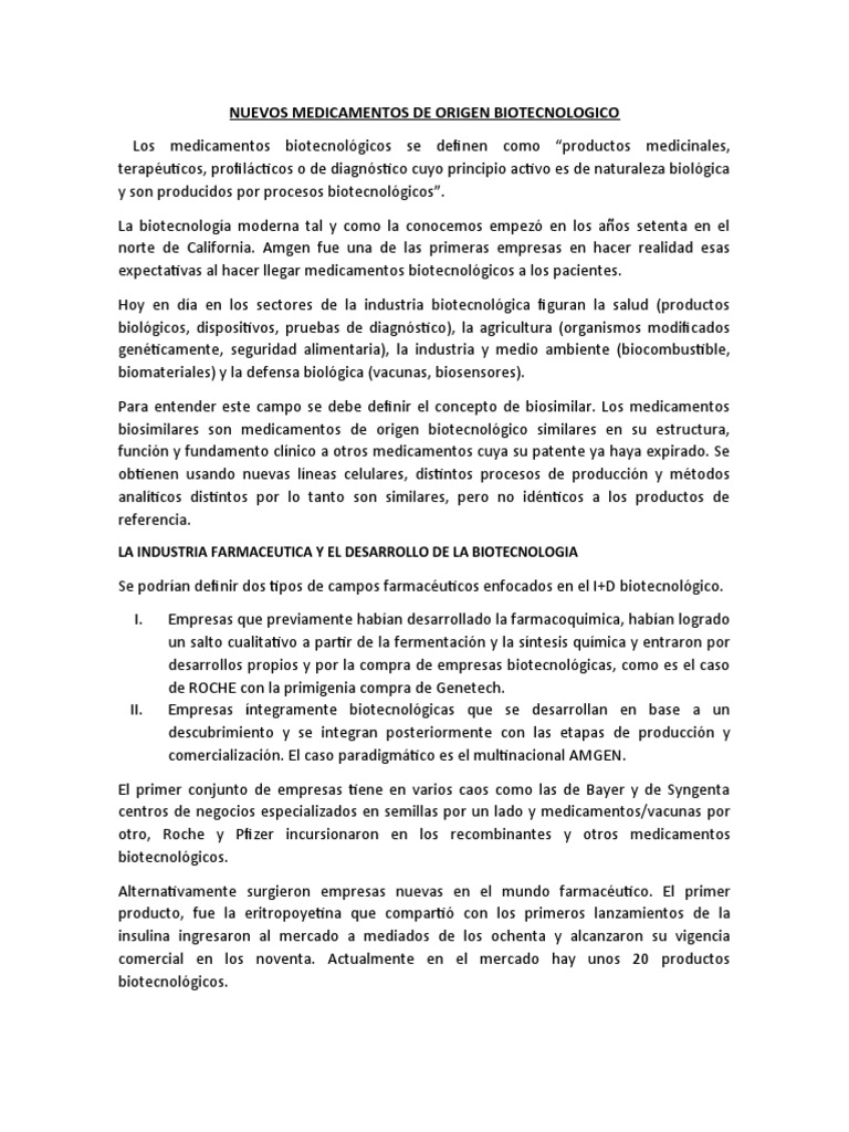 Resumen Biotecnologia | PDF | Biotecnología | Medicamentos con receta