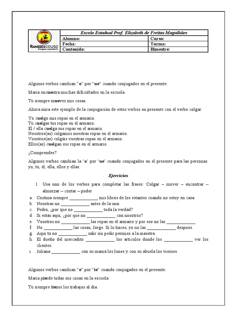 Ejercicios Verbos Irregulares | PDF | Verbo