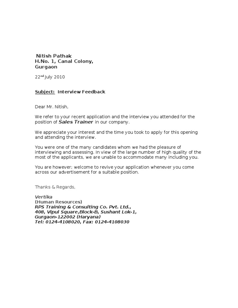 Letter To Unsuccessful Candidate | PDF