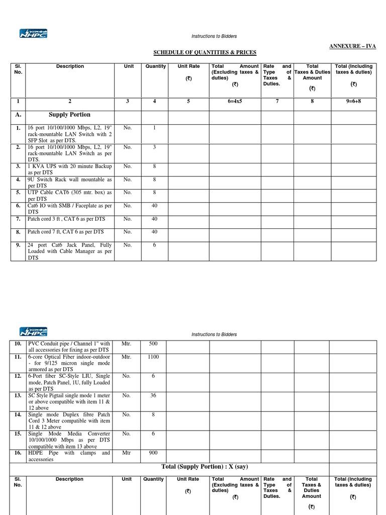 A. Supply Portion: Annexure - Iva Schedule of Quantities & Prices | PDF ...