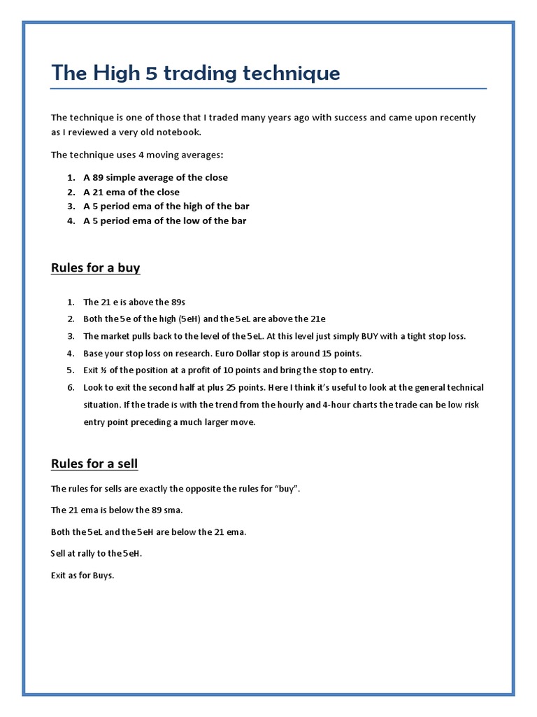 The High 5 Trading Technique | PDF