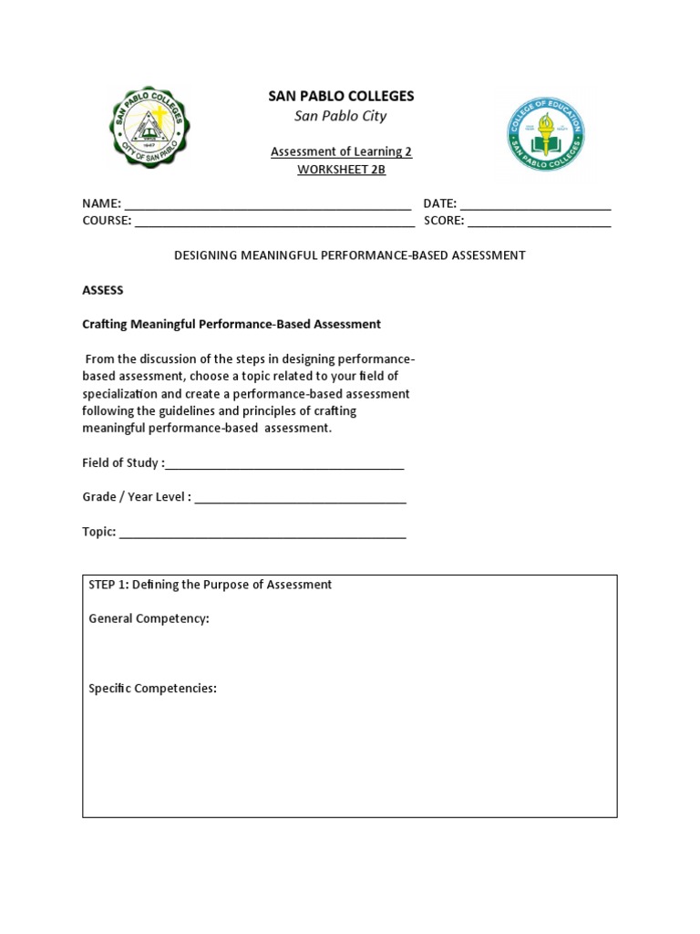 Educ 4b Worksheet 2B - Designing Meaningful Performance Based ...