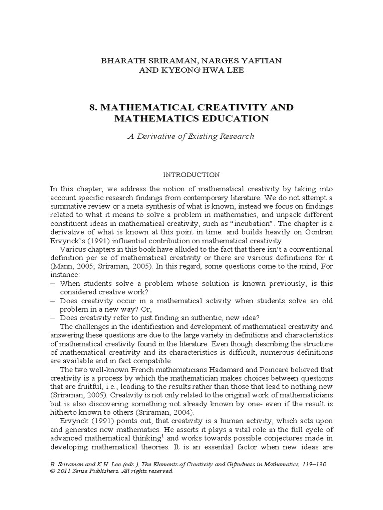 Mathematical Creativity PDF | PDF | Creativity | Teaching Mathematics