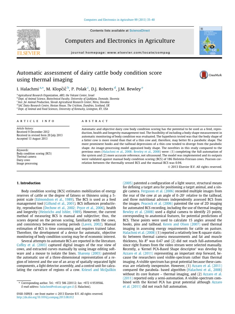 Automatic Assessment of Dairy Cattle Body Condition Score IR | PDF ...