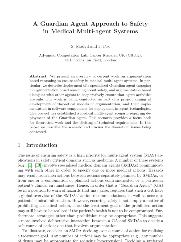 A Guardian Agent Approach To Safety in Medical Multi-Agent Systems ...