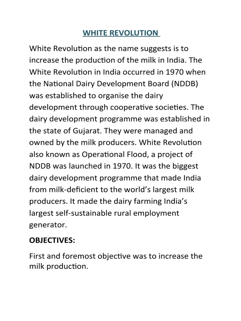 White Revolution: Objectives | PDF | Dairy | Milk