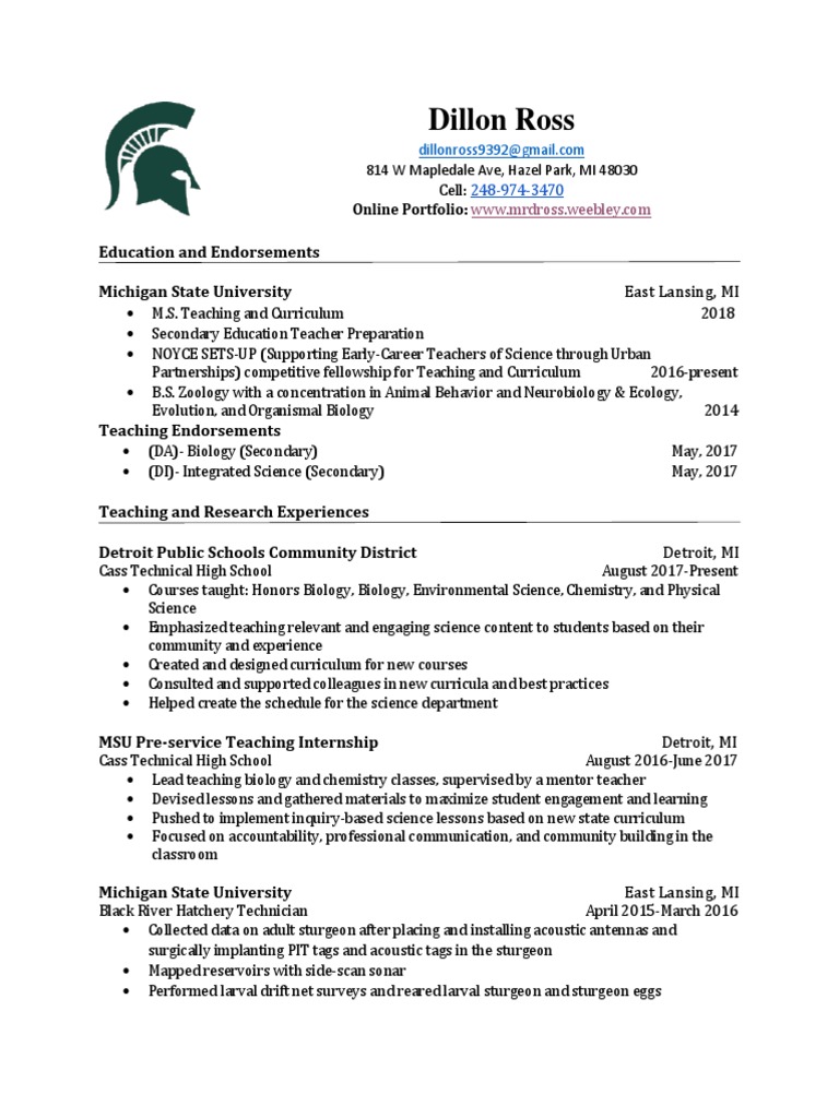 Teacher Resume 2020 | PDF | Michigan State University | Curriculum