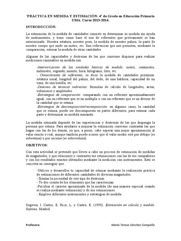 Estimación y Medición en Educación Primaria | PDF | Volumen | Naturaleza