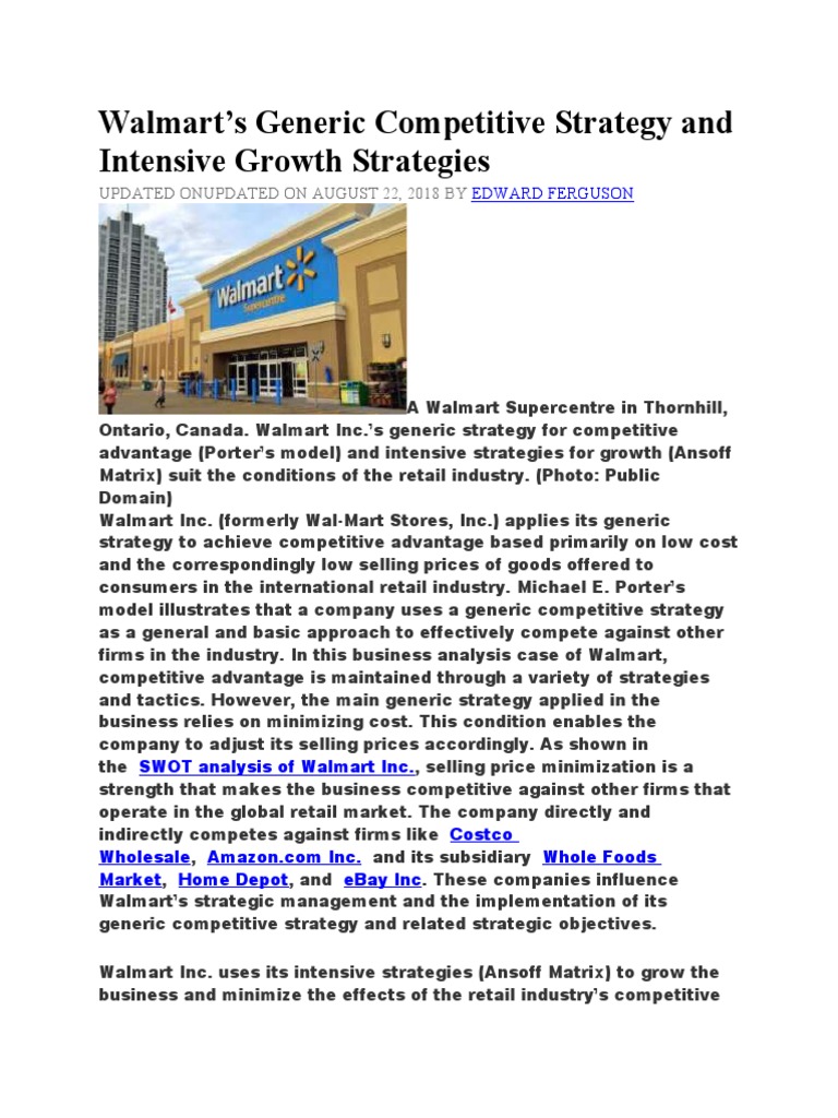 Walmart's Generic Competitive Strategy and Intensive Growth Strategies ...
