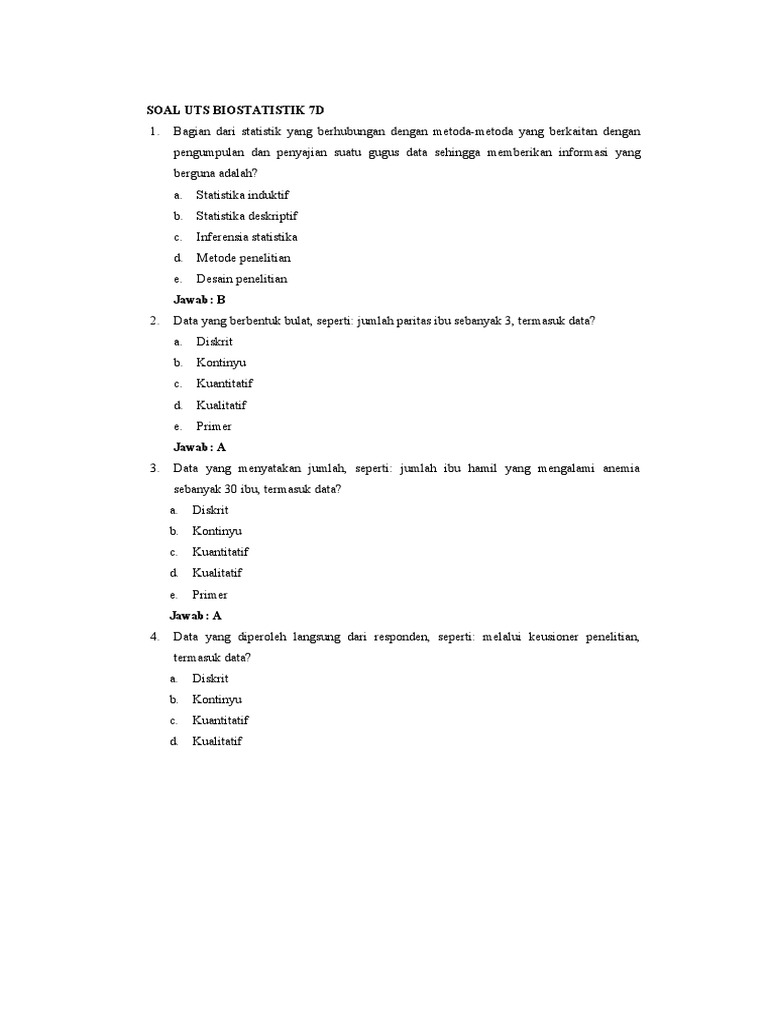 Soal Uts Biostatistik 7D | PDF