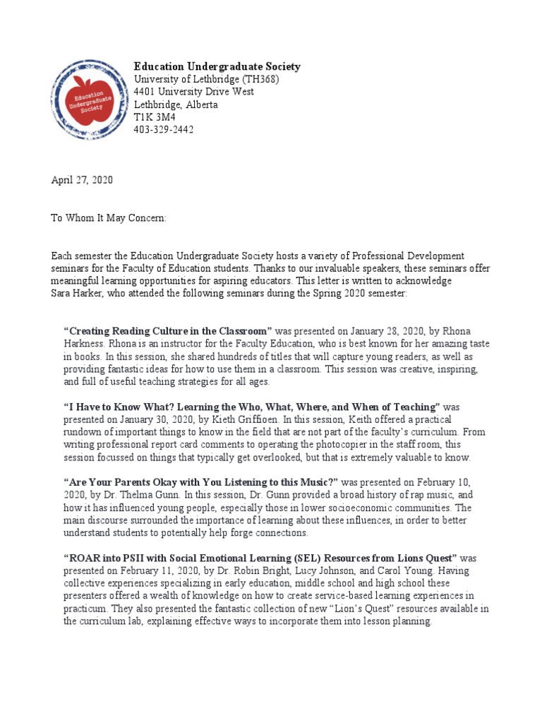 Reference Letter | PDF | Education Theory | Psychological Concepts