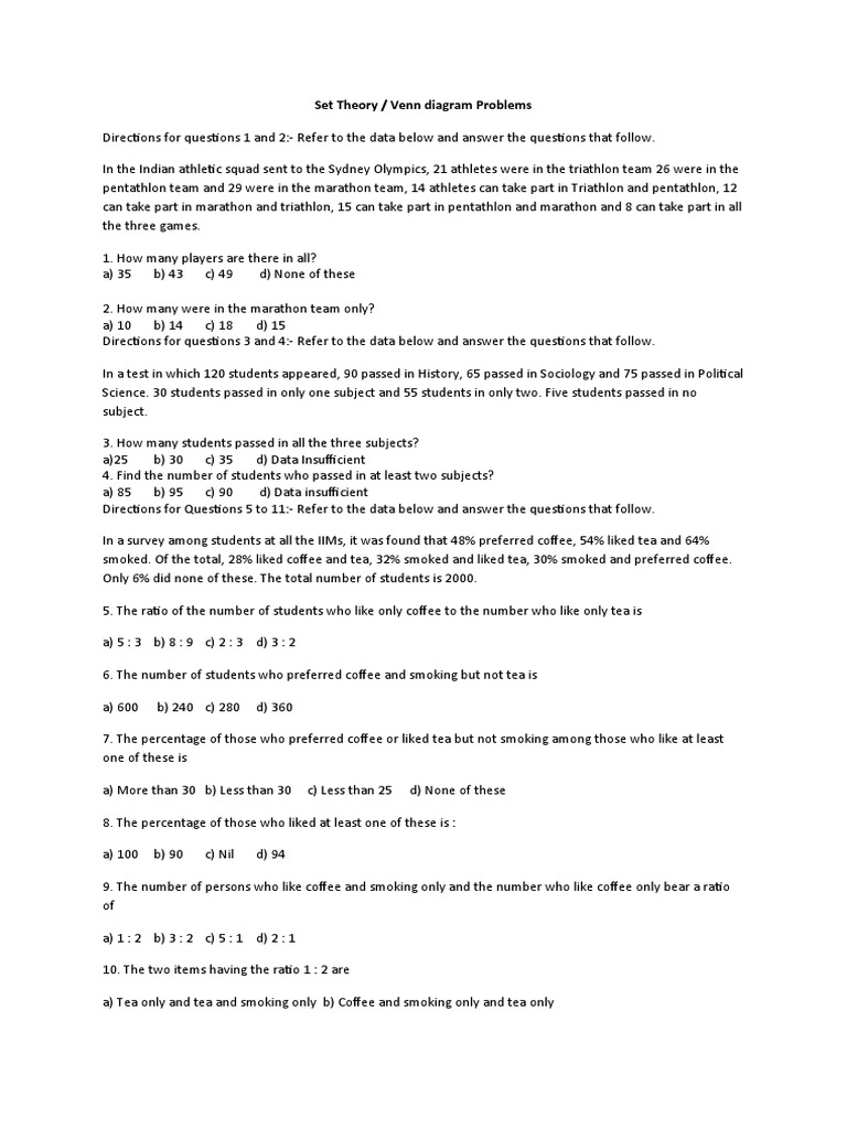 Venn Diagram Set Theory Problems | PDF