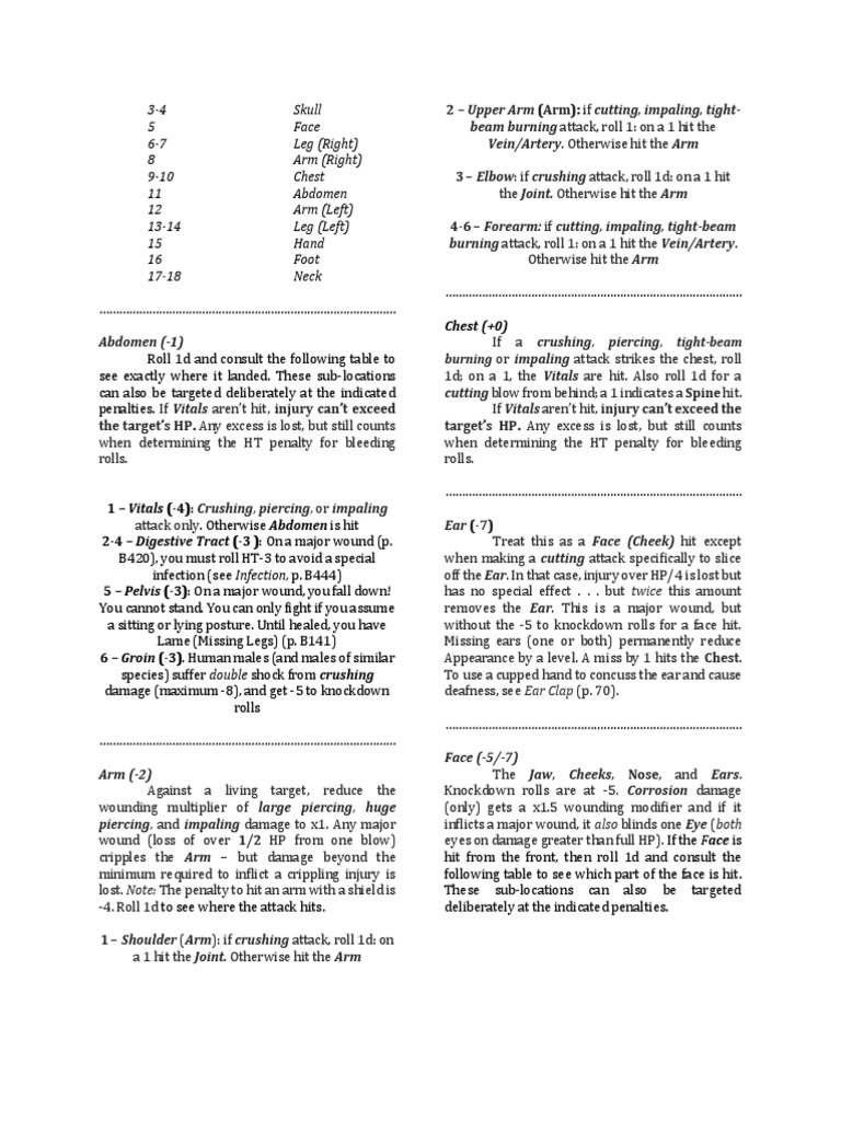 GURPS 4e - Hit Locations PDF | PDF | Bleeding | Arm