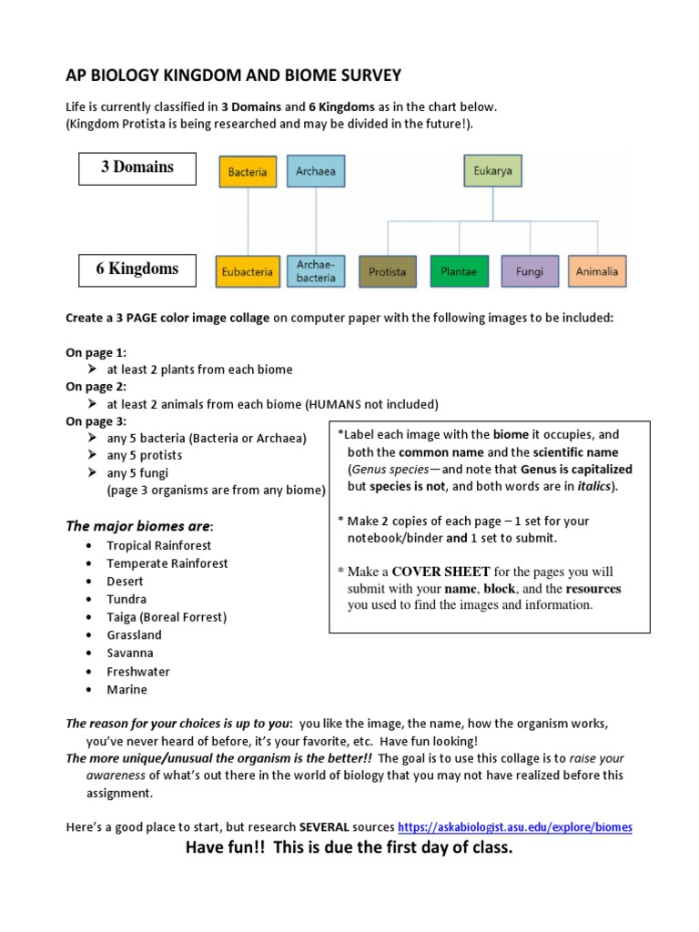 Ap Biology Kingdom and Biome Survey: 3 Domains | PDF | Latin | Biology