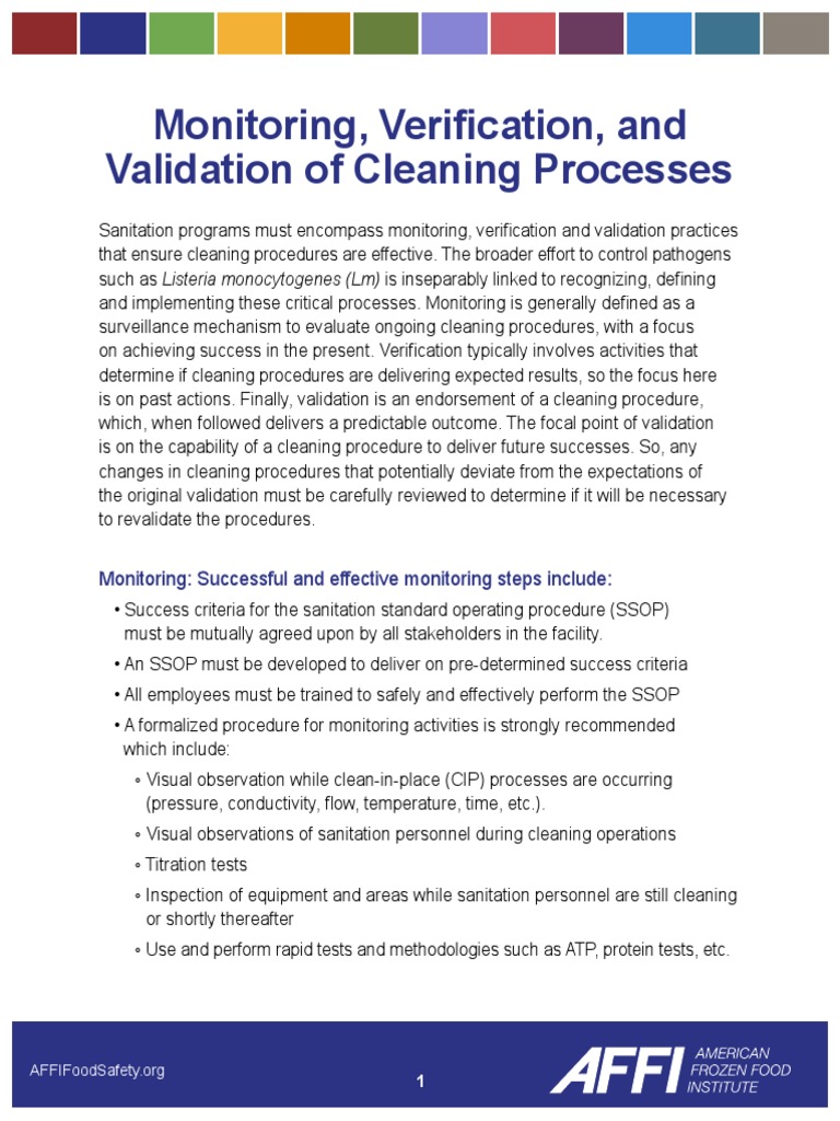 Monitoring, Verification, and Validation of Cleaning | PDF ...