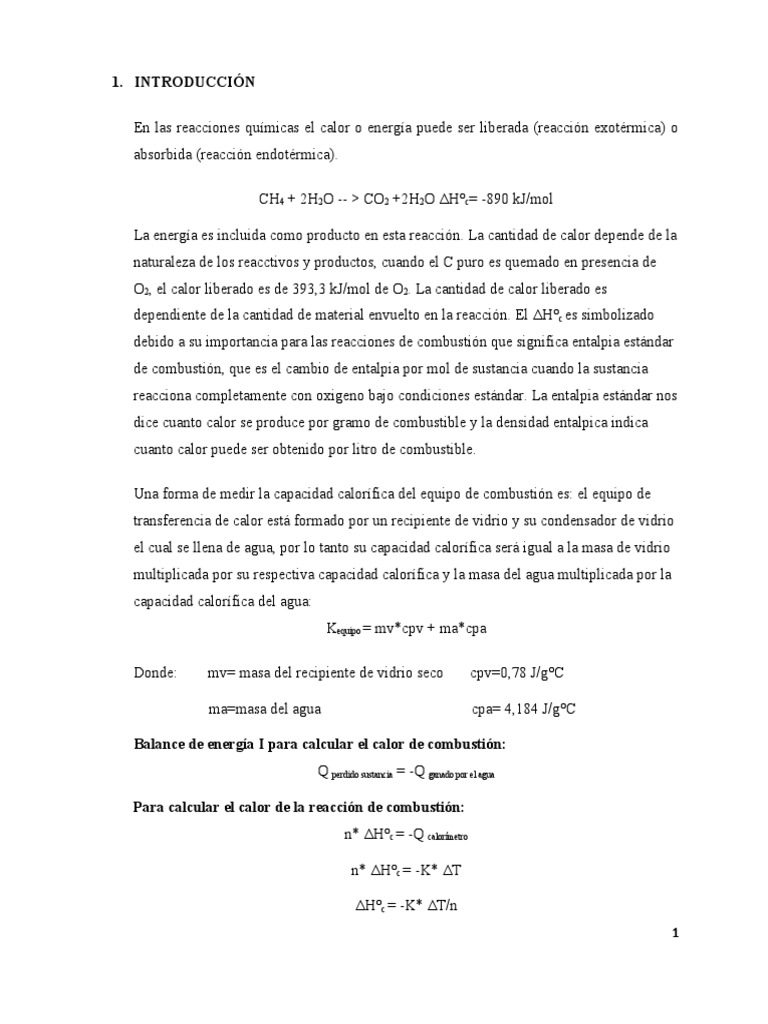 03.determinacion Del Calor de Combustion | PDF | Combustión | Calor