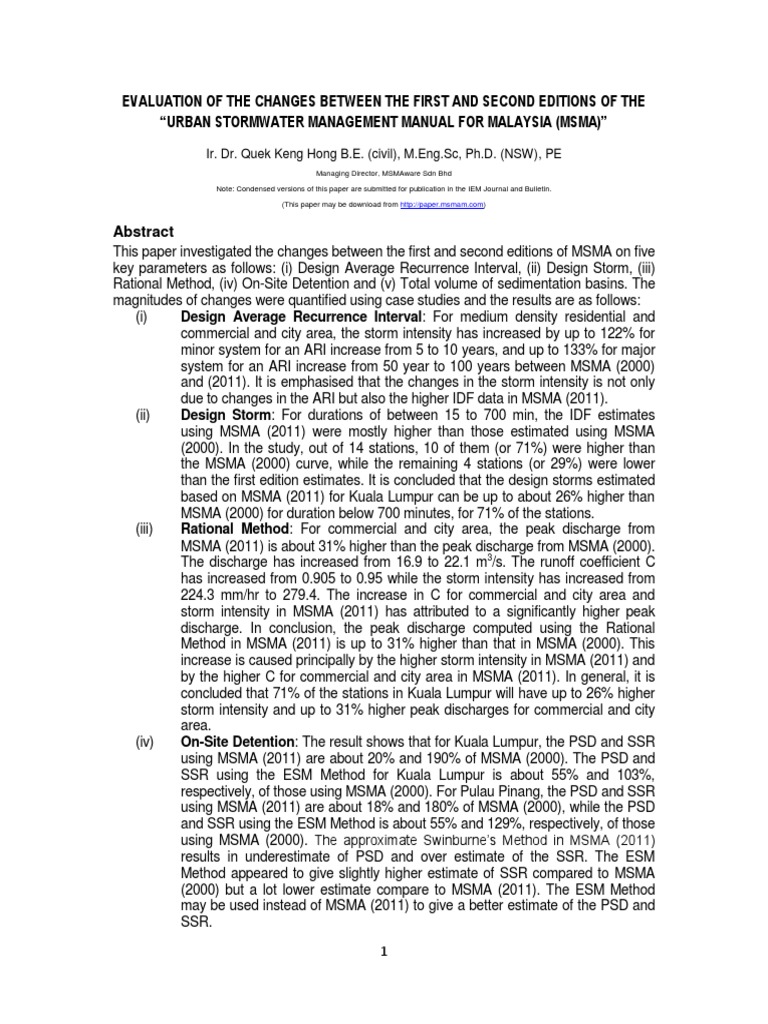 MSMA Manual Changes: 1st vs 2nd Edition | PDF | Storm Drain | Stormwater