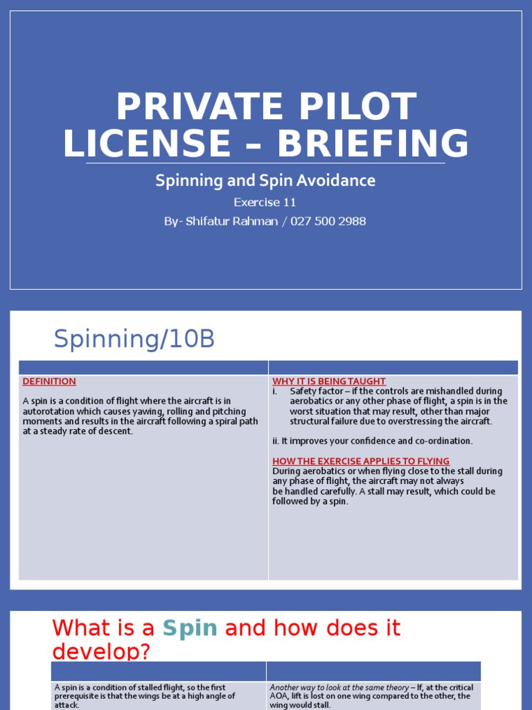Private Pilot License - Briefing: Spinning and Spin Avoidance | PDF ...