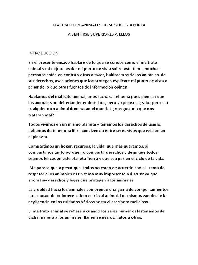 Ensayo Maltrato Animal | PDF | Crueldad hacia los animales | Etica Aplicada