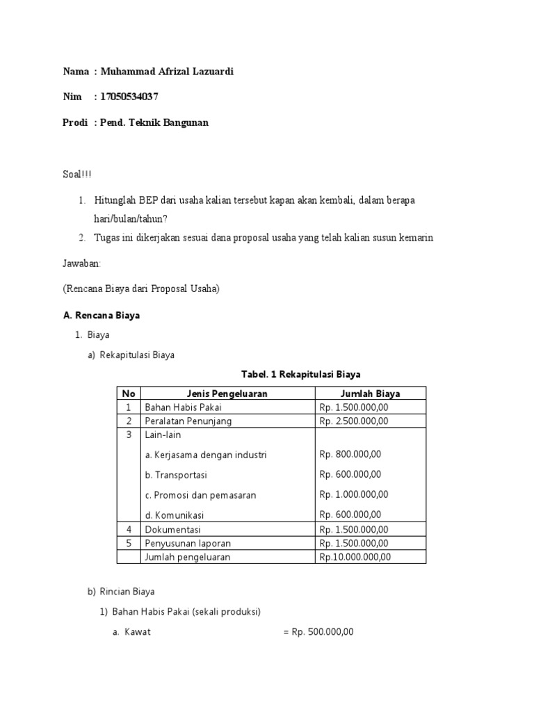 Analisis BEP Usaha Makanan Sederhana | PDF