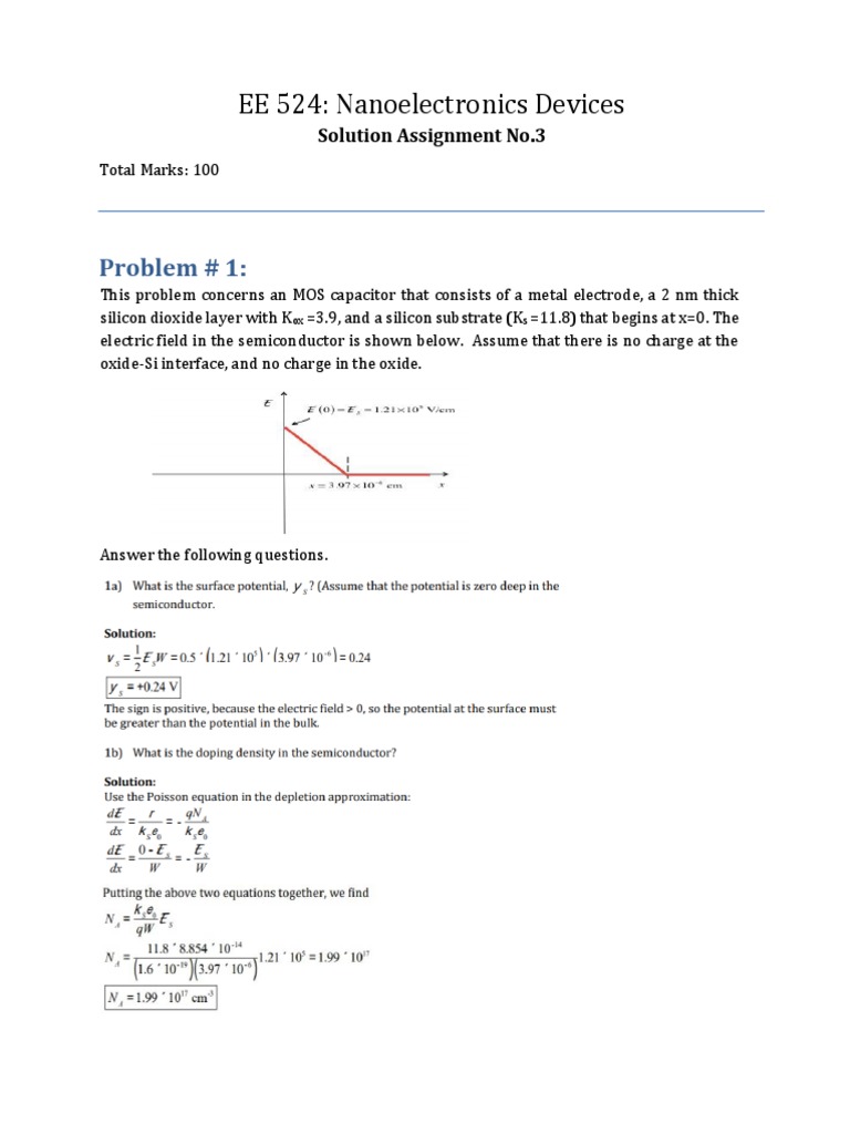 EE 524: Nanoelectronics Devices: Problem # 1 | PDF | Teaching Methods & Materials | Science ...
