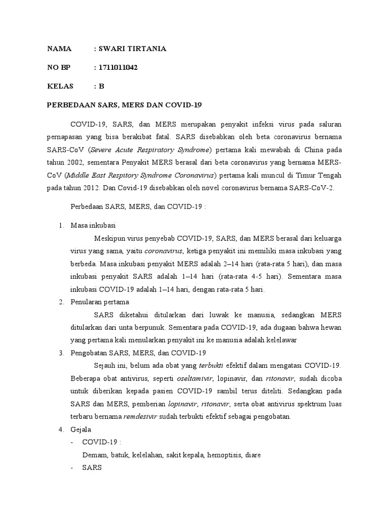 Perbedaan Mers, Sars, Covid19 | PDF | Kesehatan Holistik