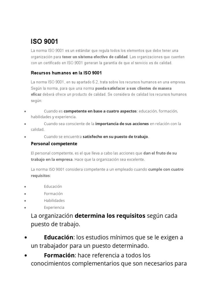 Iso 9001 | PDF | Gestión de recursos humanos | Calidad (comercial)