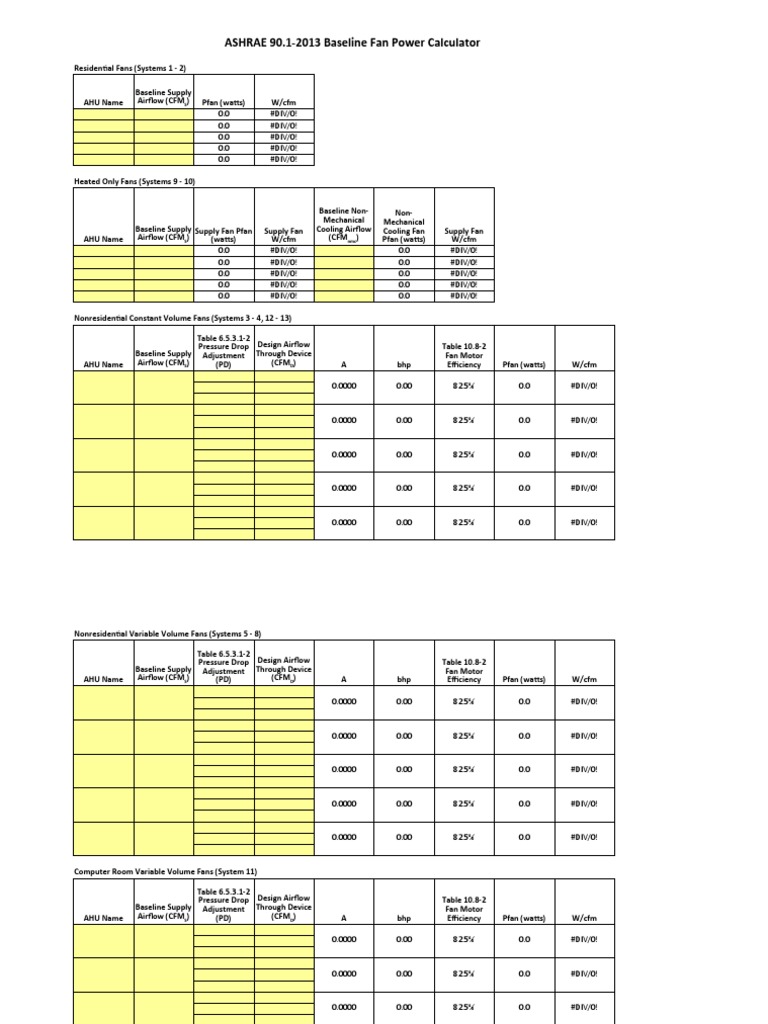 Baseline Fan Power Calculator Guide | PDF | Energy Technology ...