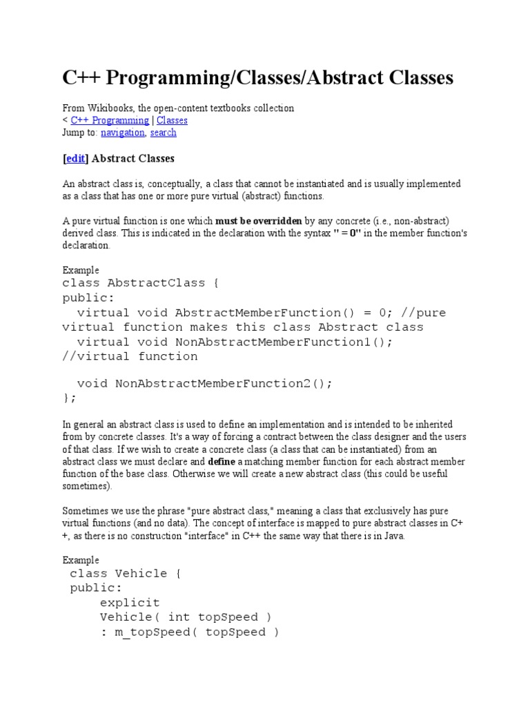C++ Programming/Classes/Abstract Classes | PDF | Class (Computer Programming) | Mathematical ...