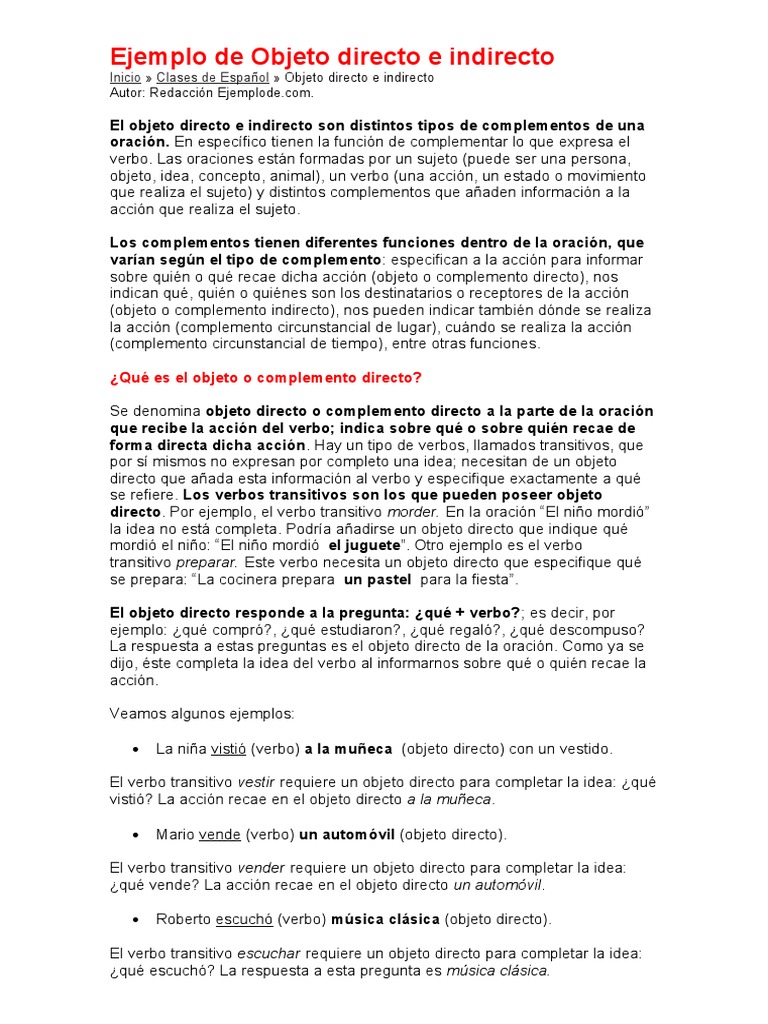 Ejemplo de Objeto Directo e Indirecto | PDF | Objeto (gramática ...