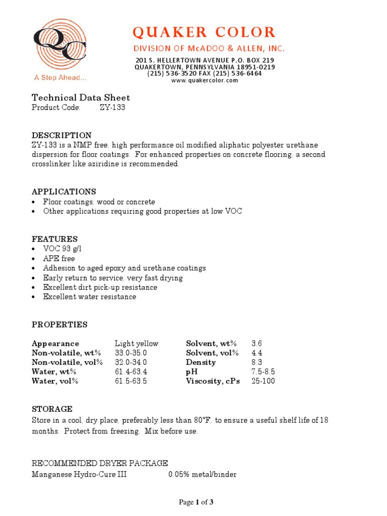 Quaker Color: Technical Data Sheet | PDF | Epoxy | Materials