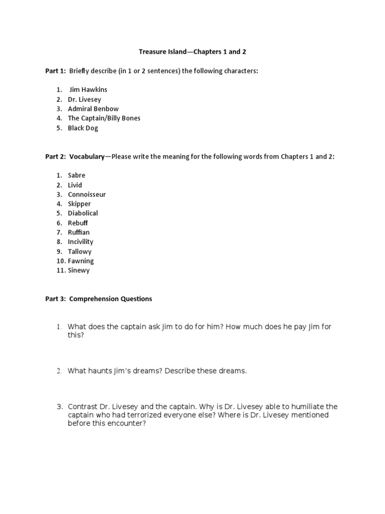 Treasure Island Questions Chapters 1 and 2-1 | PDF