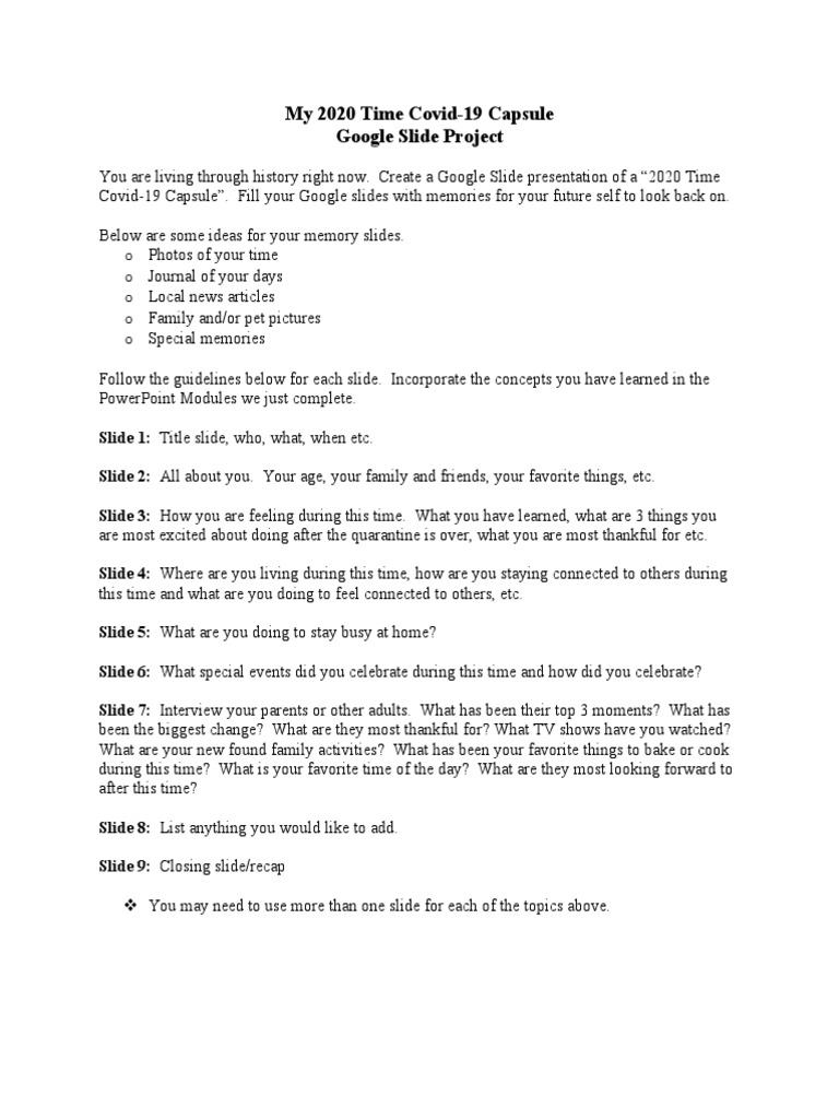 2020 Covid-19 Time Capsule Project | PDF