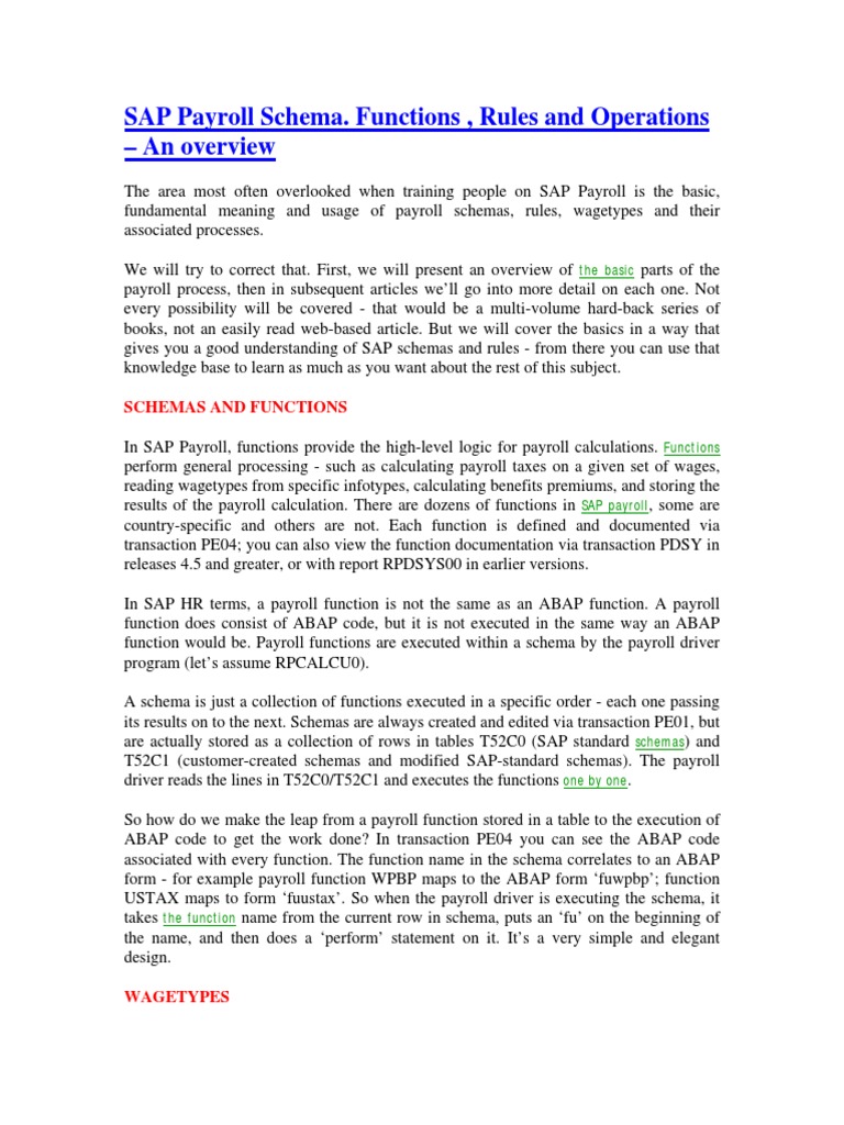 An Introduction to the Fundamental Components of SAP Payroll: Schemas, Rules, Functions, and ...