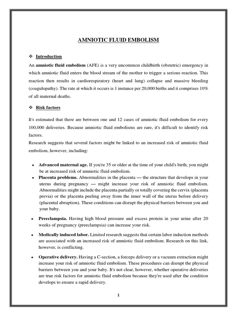 A Comprehensive Review of Amniotic Fluid Embolism: Risk Factors ...