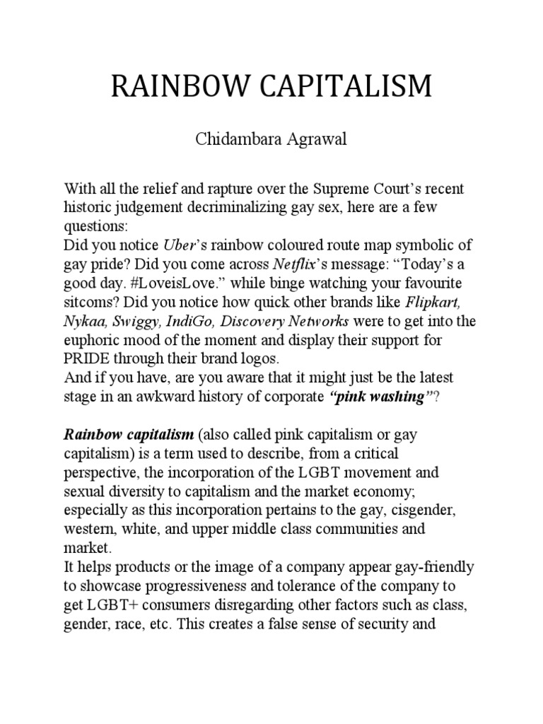 Rainbow Capitalism: Chidambara Agrawal | PDF | Lgbt | LGBTQIA+ Studies