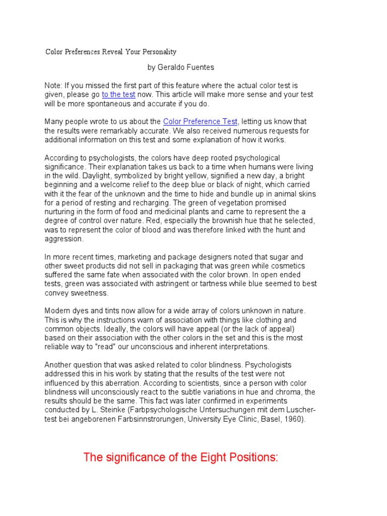 Color Preferences Reveal Your Personality | PDF | Psychotherapy | Color