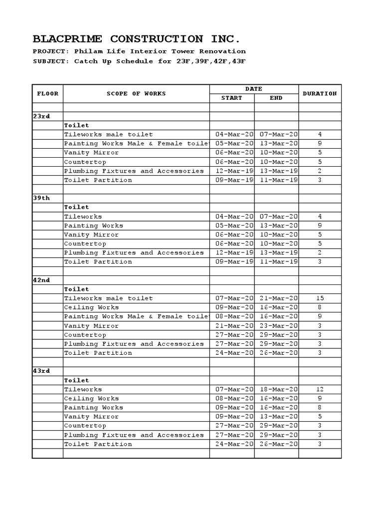 Catch Up Schedule For 23F, 39F, 42F, 43F | PDF | Architectural Design ...