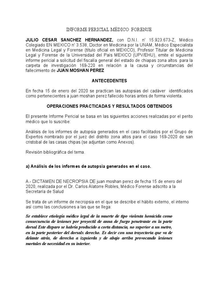 Informe Pericial Médico Forense | PDF | Medicina | Bienestar