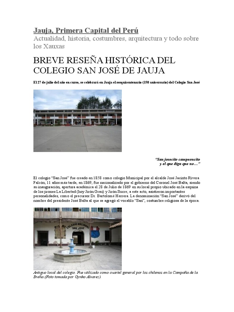 Historia de San Jose de Jauja | Descargar gratis PDF | Educación avanzada