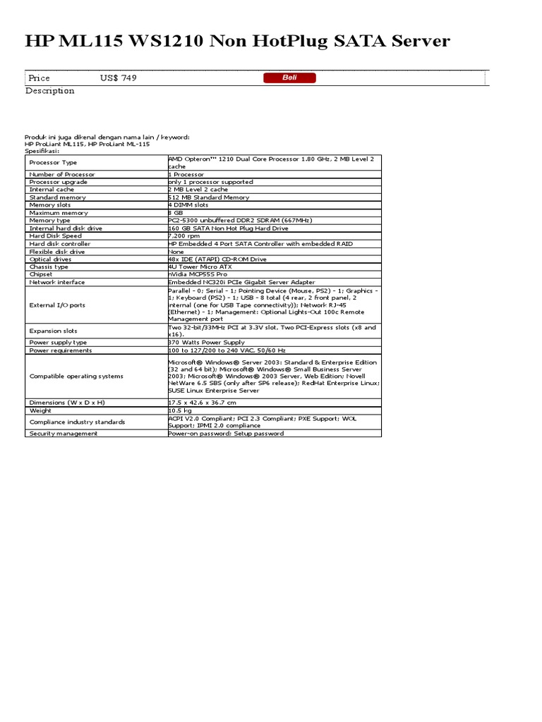 HP Proliant Opteron Server | PDF | Computing | Computer Engineering