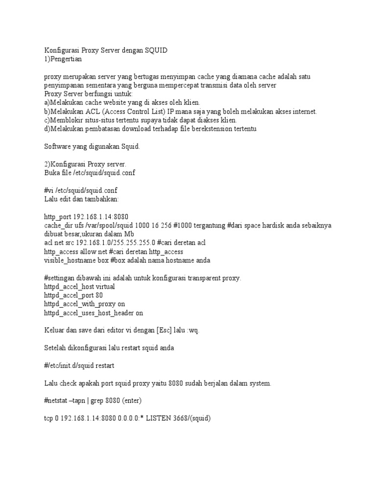 Konfigurasi Proxy Server Dengan SQUID | PDF