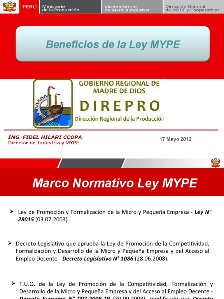 Beneficios de La Ley MYPE - Pto Mald | PDF | Bancos | Pequeñas y medianas empresas
