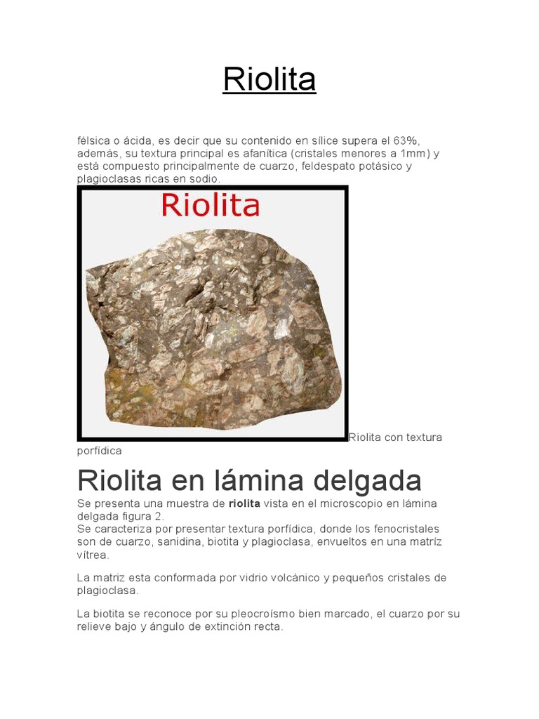 Caractretisticas Generales de La Riolita | PDF | Roca ígnea | Minerales